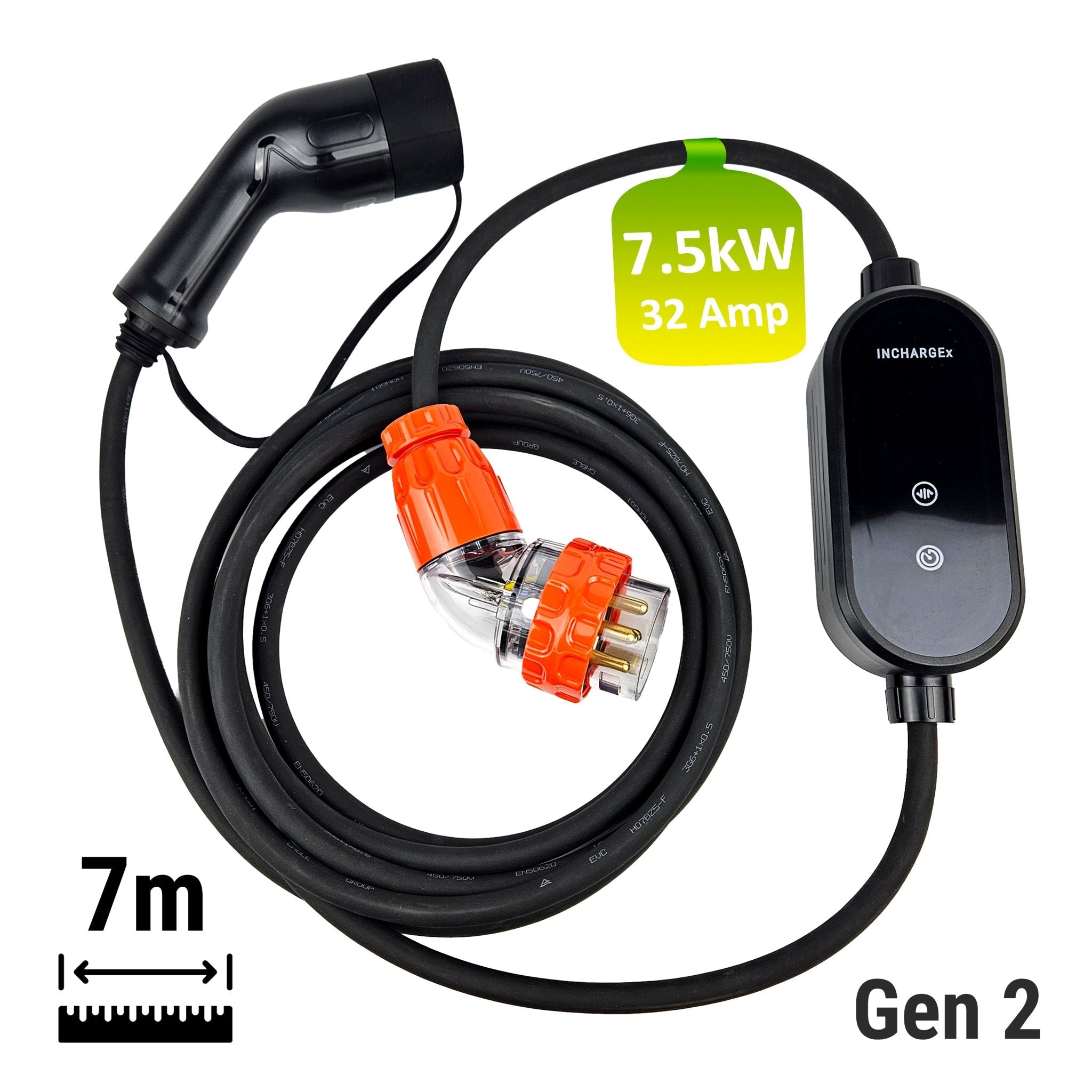 INCHARGEx Premium 32A Portable 7kW EV Charger | Gen 2 | 5pin Tail | 7m