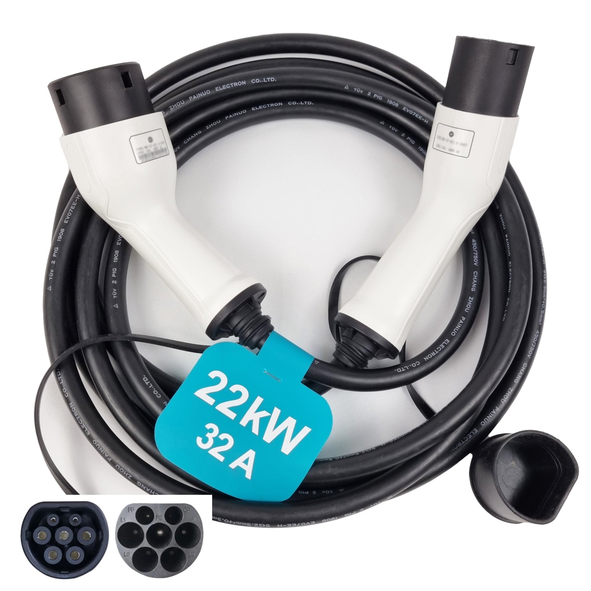 INCHARGEx Premium 22kW | 32A | 3 Phase | Type 2 to Type 2 EV Cable 5.4m