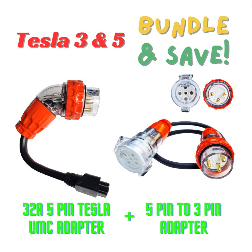 INCHARGEx 32A 5 Pin Tesla UMC Adapter & 32A 5 Pin to 3 Pin Adapter