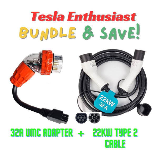 INCHARGEx Tesla Bundle 32A UMC Adapter & 22kW Type 2 to Type 2 Cable